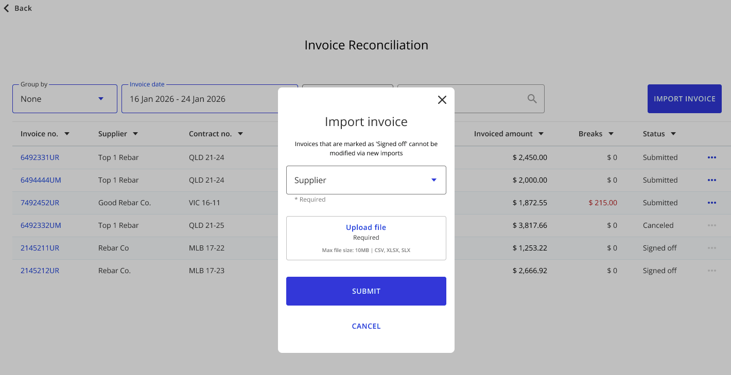 Material Management: Rebar (REO) – Invoice Reconciliation – Veyor